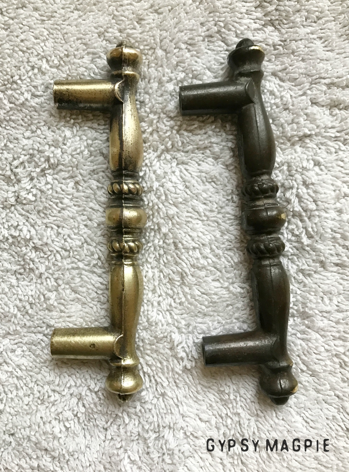 Tarnished Brass Hardware Cleaning Experiment - Gypsy Magpie
